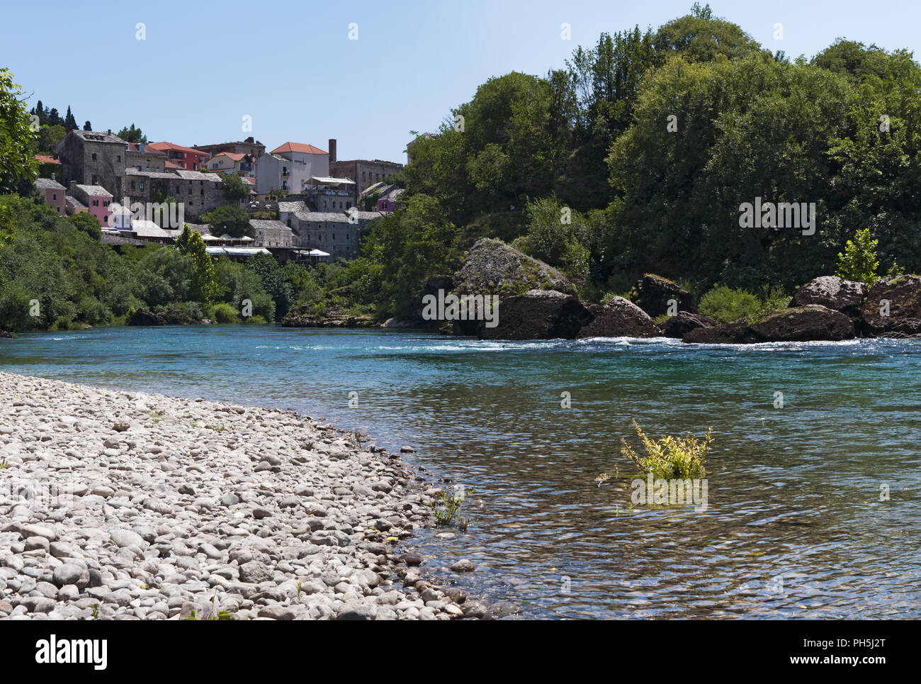 Bosnia: skyline of Mostar, town named after the bridge keepers (mostari ...
