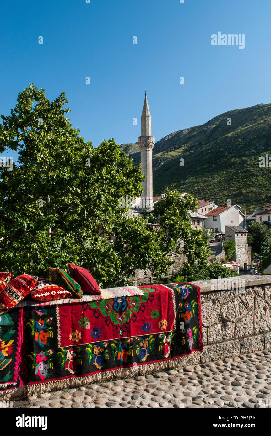 Bosnia Herzegovina, Europe: the skyline of Mostar with pillows ...