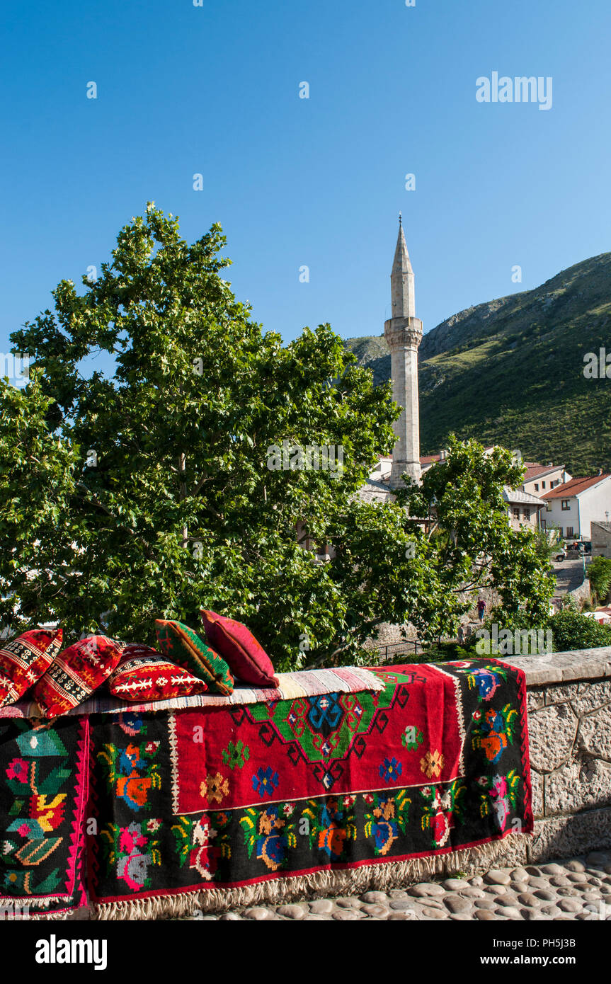 Bosnia Herzegovina, Europe: the skyline of Mostar with pillows ...