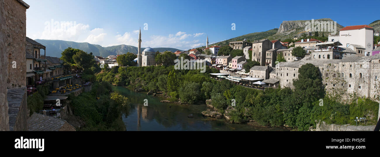 Bosnia: skyline of Mostar with view of the palaces and buildings of the ...