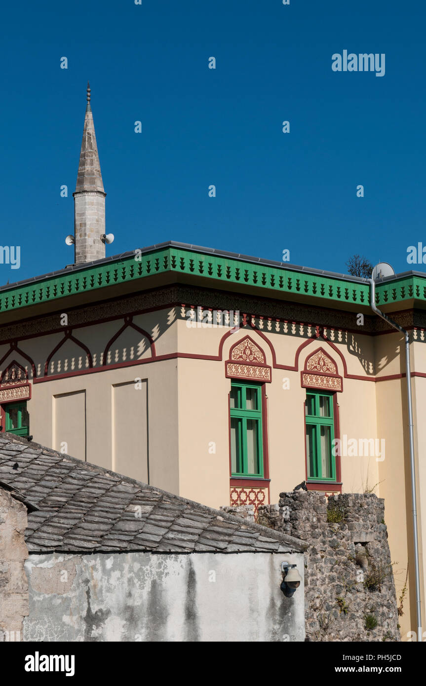 Bosnia: the skyline of Mostar with a palace example of Austro-Hungarian ...