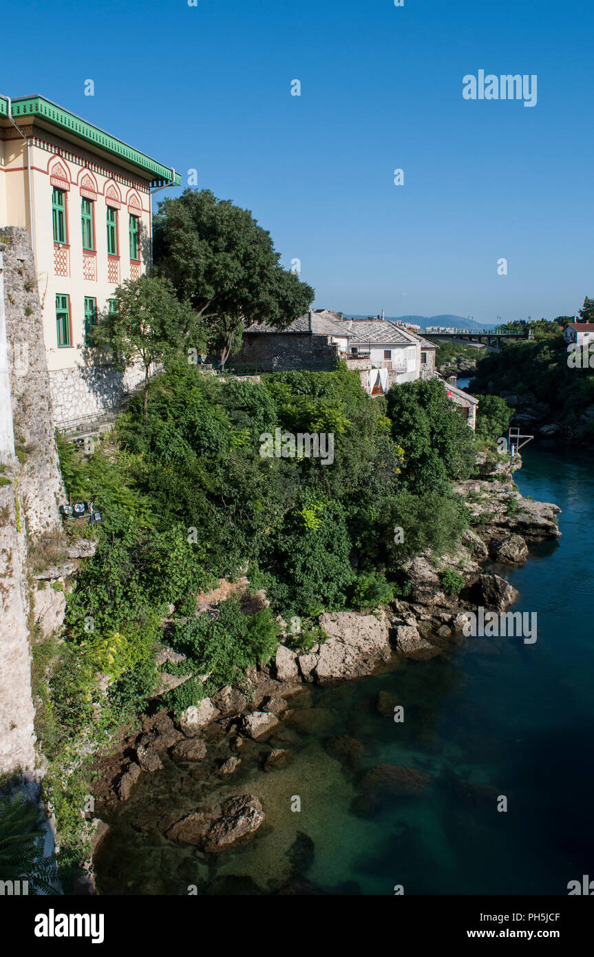 Bosnia: the skyline of Mostar with a palace example of Austro-Hungarian ...