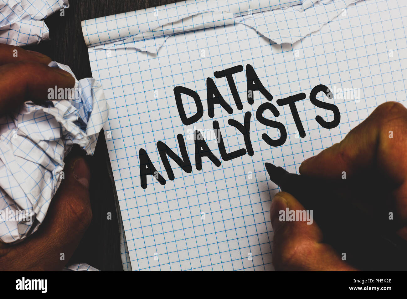 Handwriting text Data Analysts. Concept meaning Programmer Design and Create Report Identifies ...