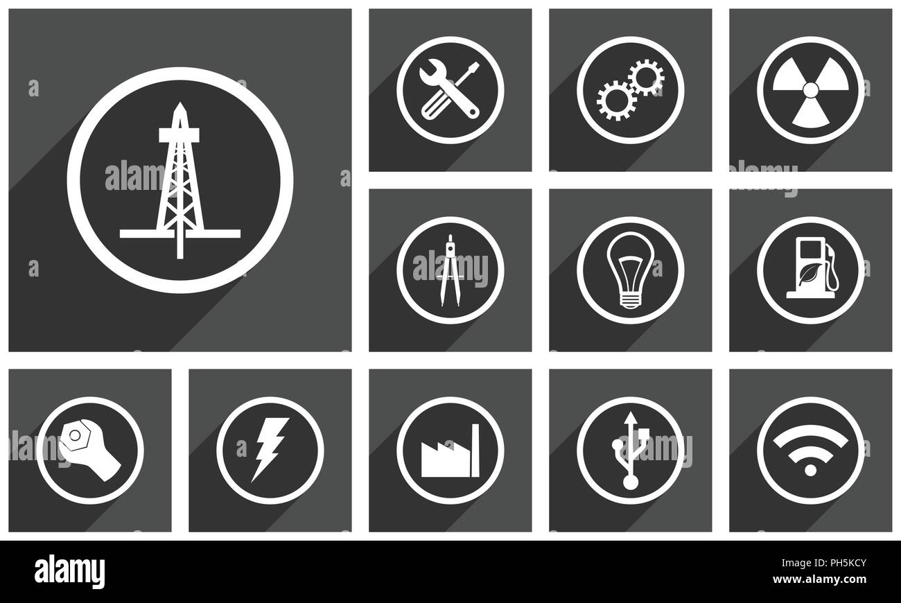 Technology vector icons tools gears radiation design light bulb bolt ...