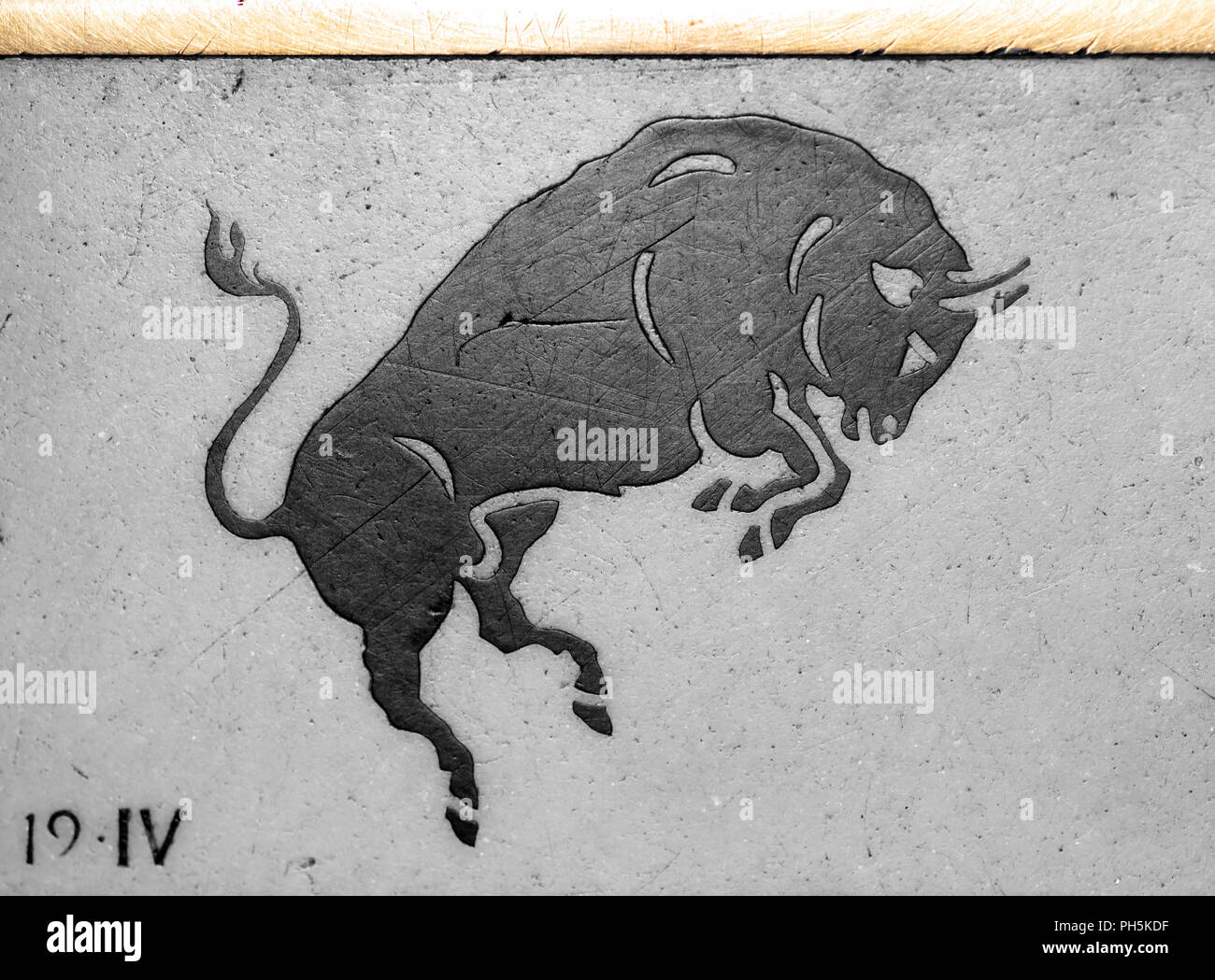 ancient horoscope sign Taurus, in black and white marble, on the Milan ...