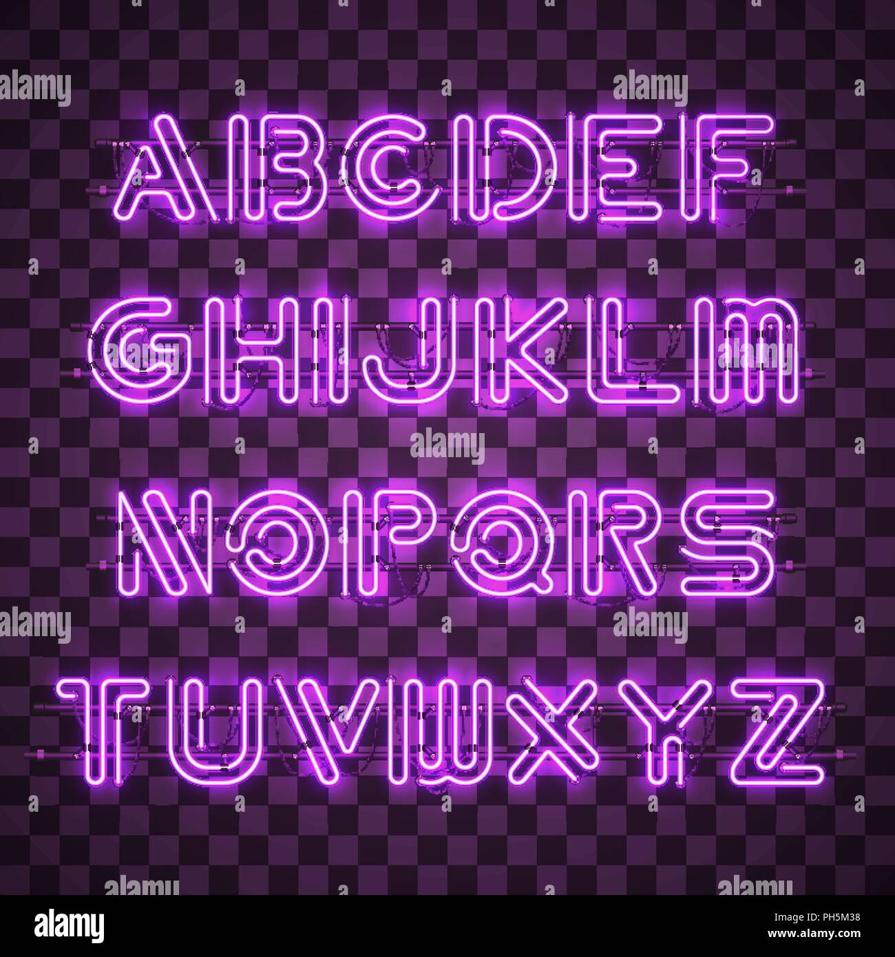 Shining and Glowing Purple Neon Alphabet and Digits Stock Vector Image ...