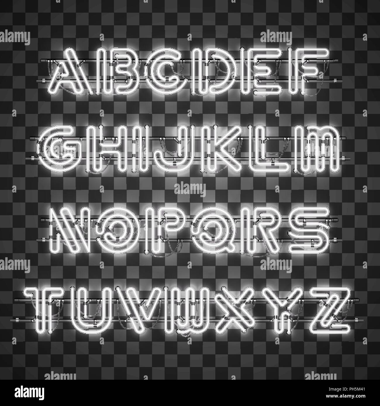 Shining and Glowing White Neon Alphabet and Digits Stock Vector Image ...