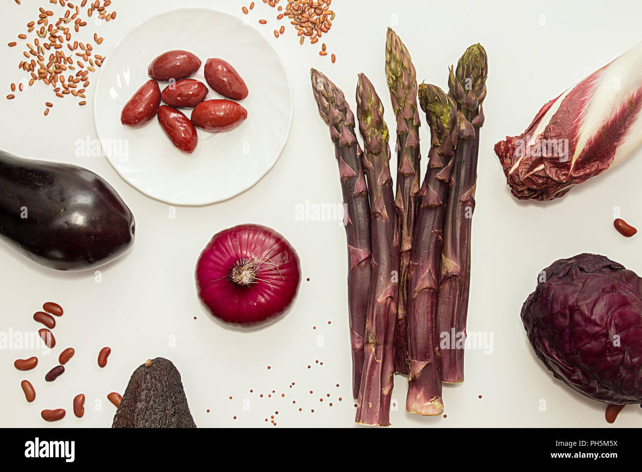 Set collection of red purple fresh organic vegetables on white ...