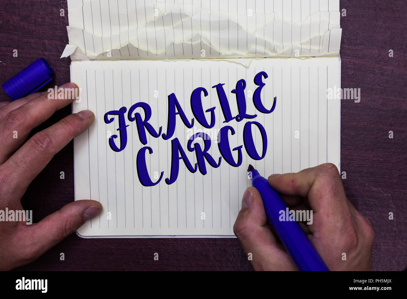 Writing note showing Fragile Cargo. Business photo showcasing Breakable ...