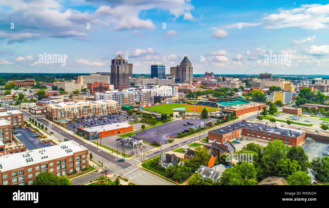 Drone Aerial of Downtown Greensboro North Carolina NC Skyline Stock ...