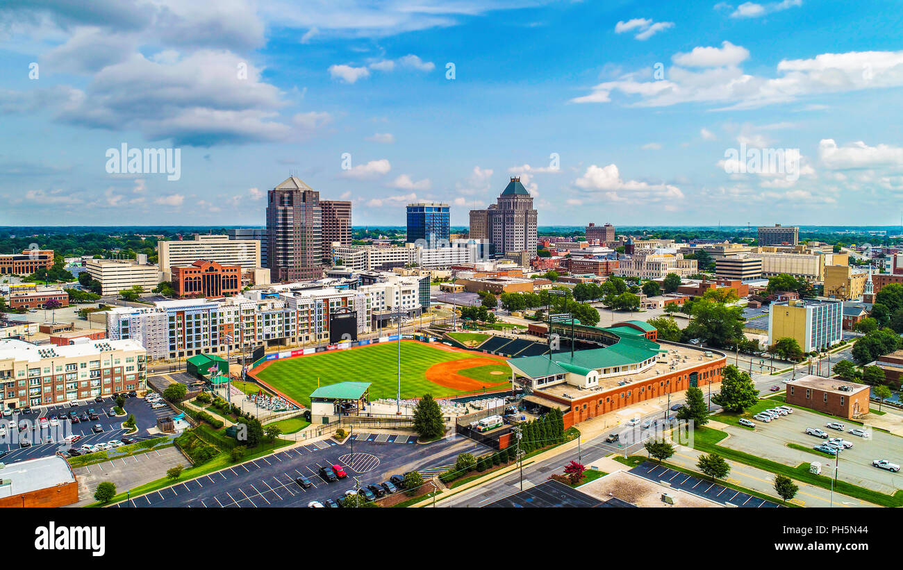 Drone Aerial of Downtown Greensboro North Carolina NC Skyline Stock ...