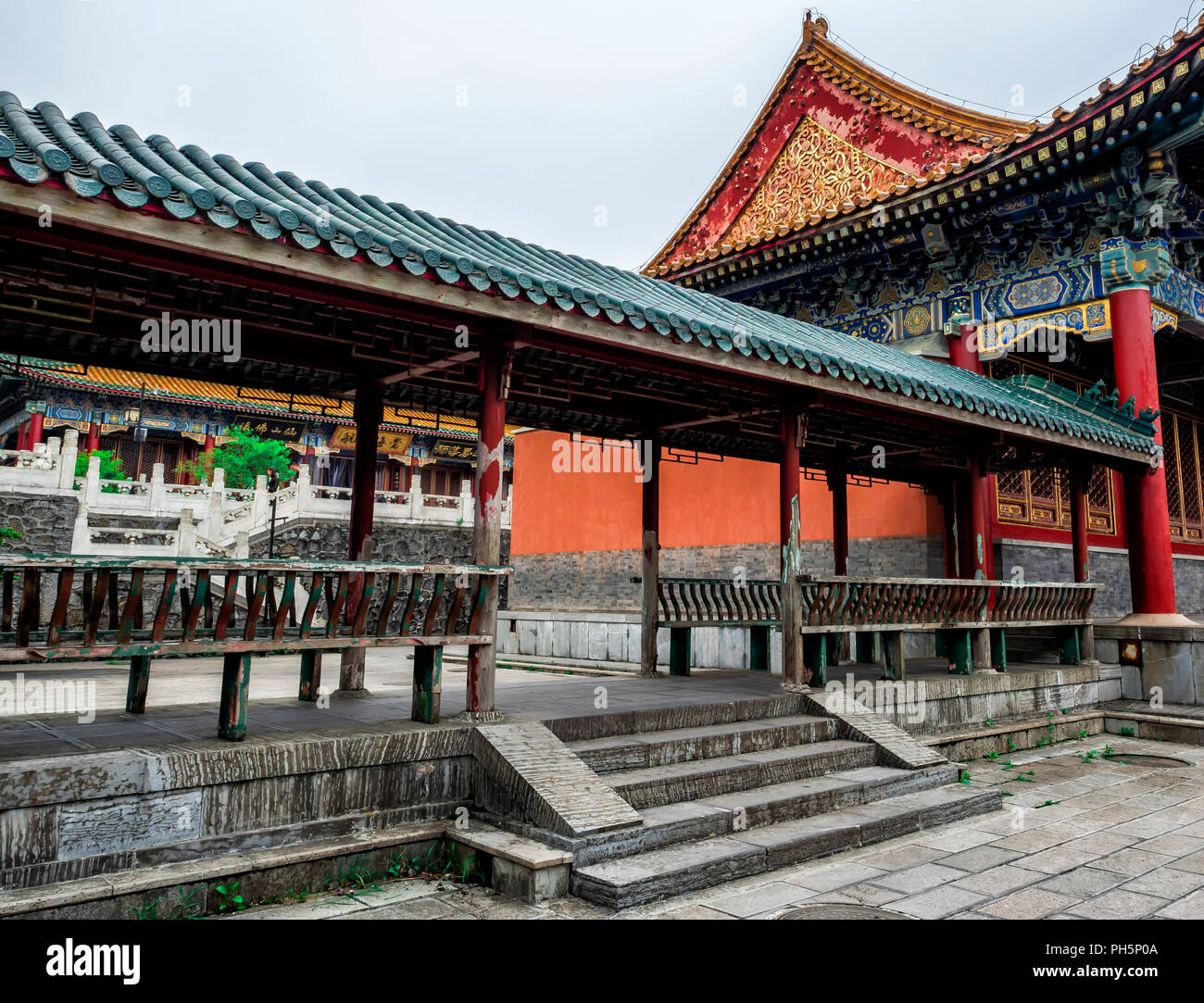 Buddhist Temple with colorful decorative details at the top of the ...