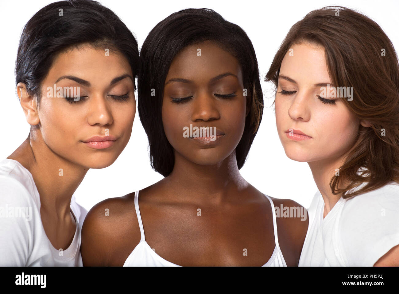 Beautiful multicultural woman with their eyes closeed Stock Photo - Alamy