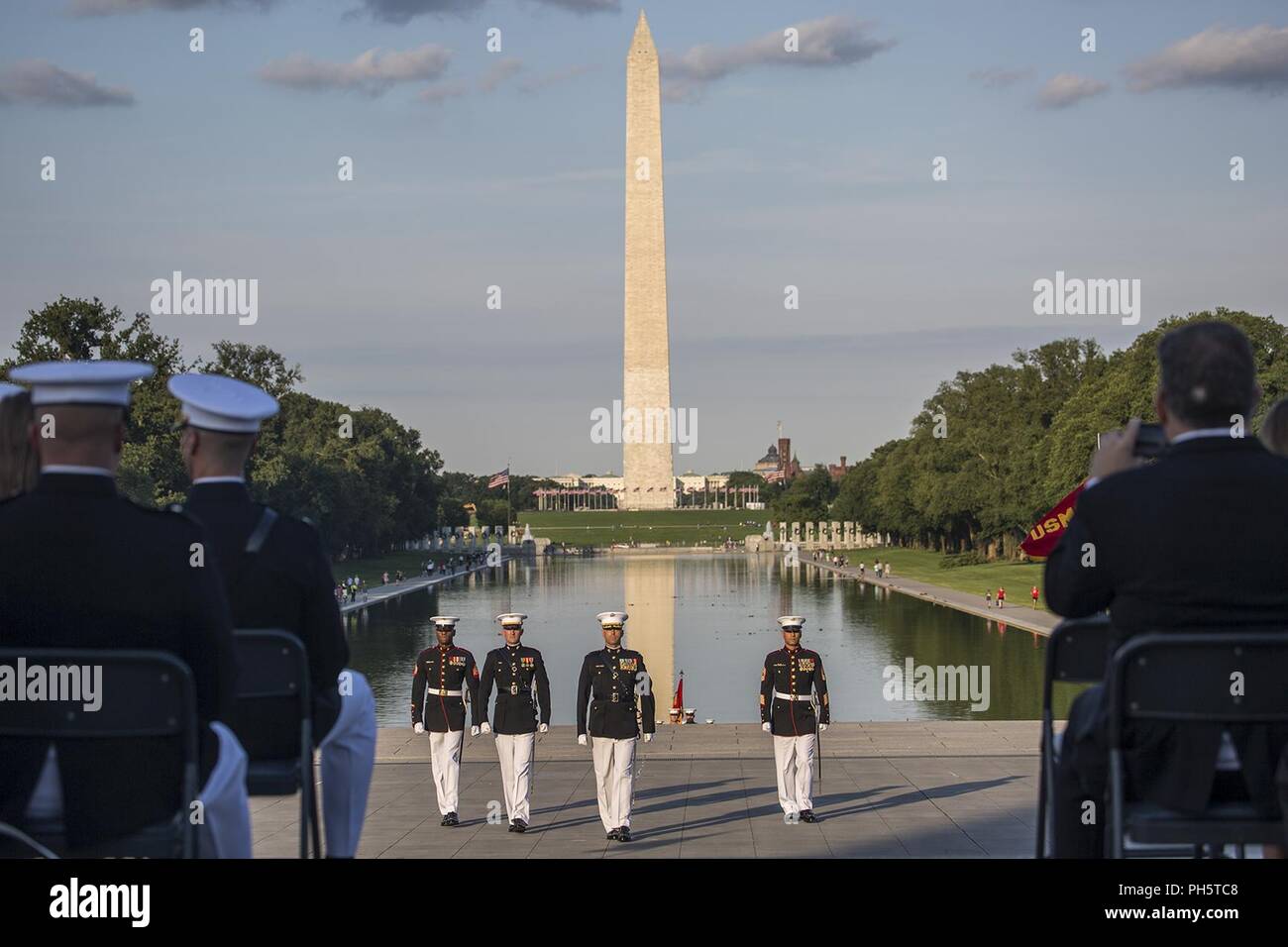 Marines with the Marine Barracks Washington D.C. parade marching staff ...