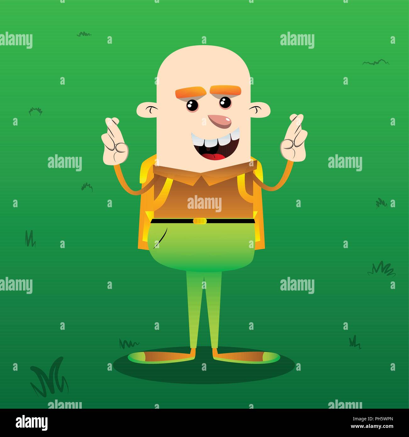 Schoolboy crossing his fingers and wishing for good luck. Vector ...