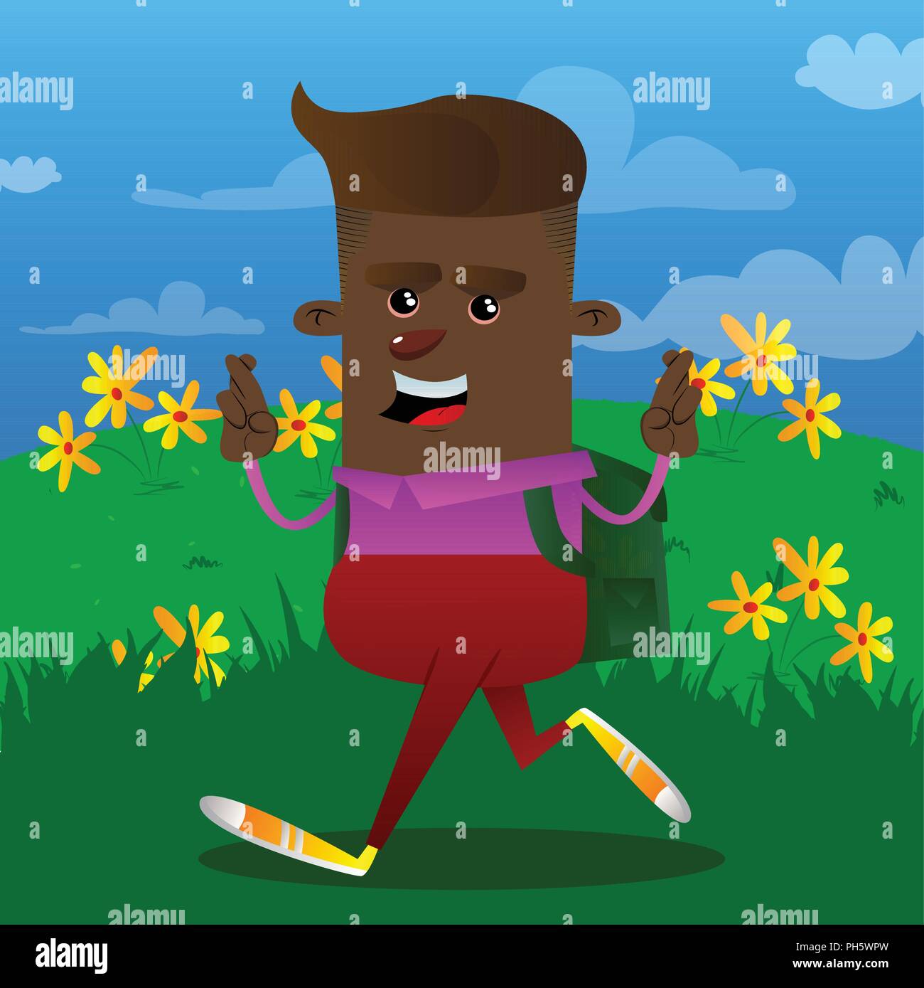 Schoolboy crossing his fingers and wishing for good luck. Vector ...