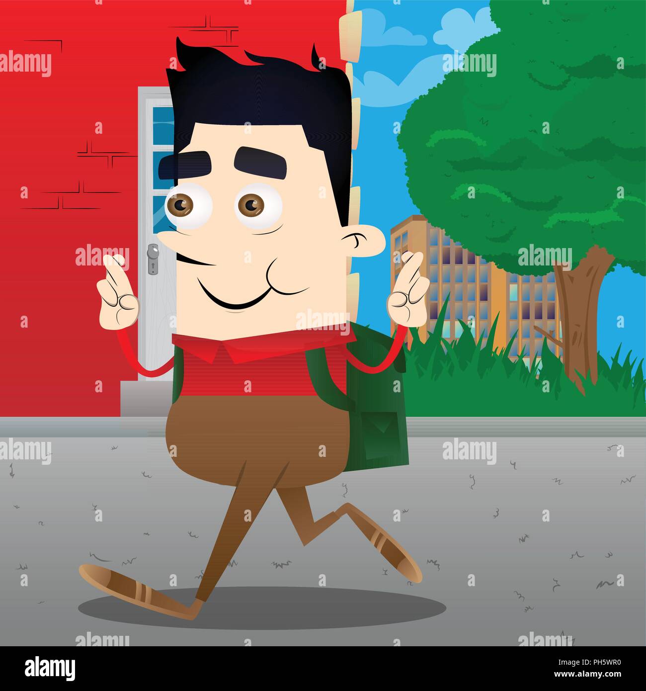 Schoolboy crossing his fingers and wishing for good luck. Vector ...