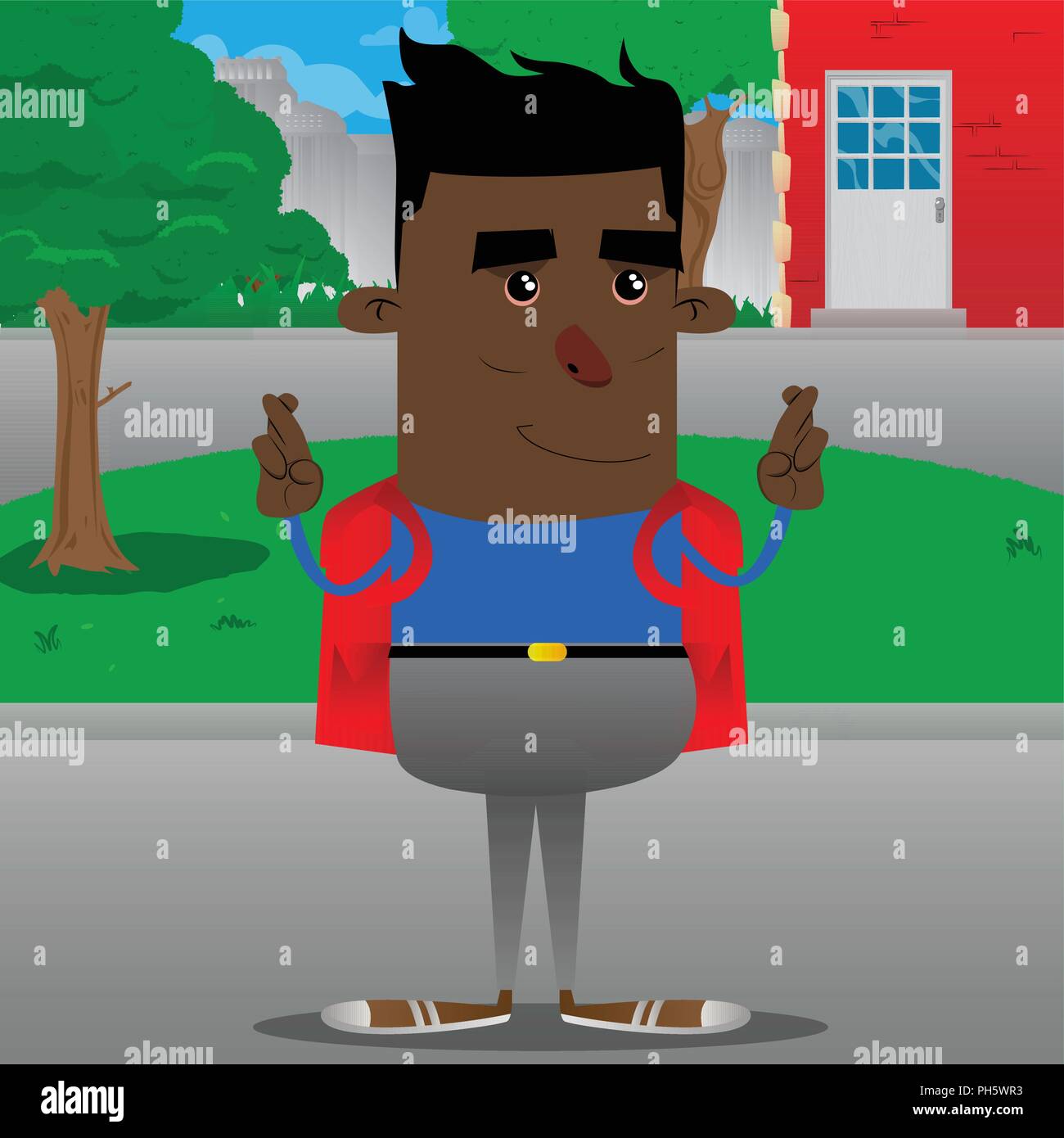Schoolboy crossing his fingers and wishing for good luck. Vector ...