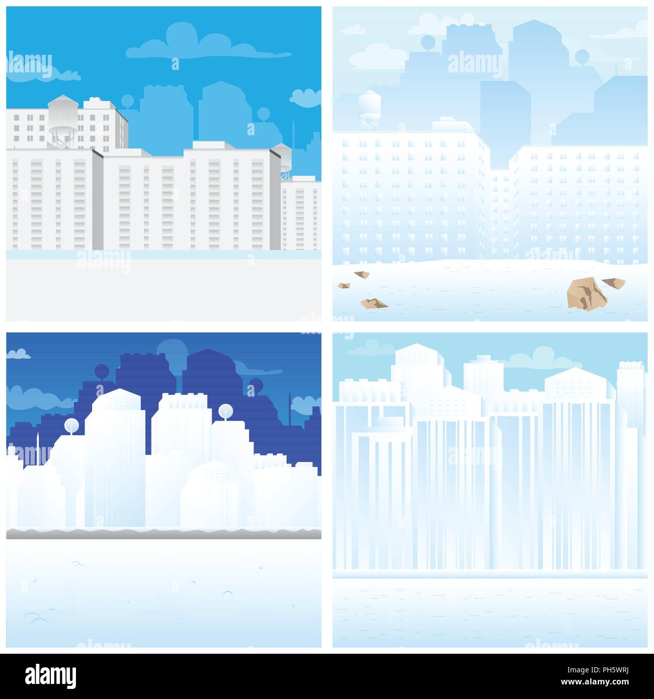Set of vector illustrated cartoon city scenes in winter Stock Vector ...