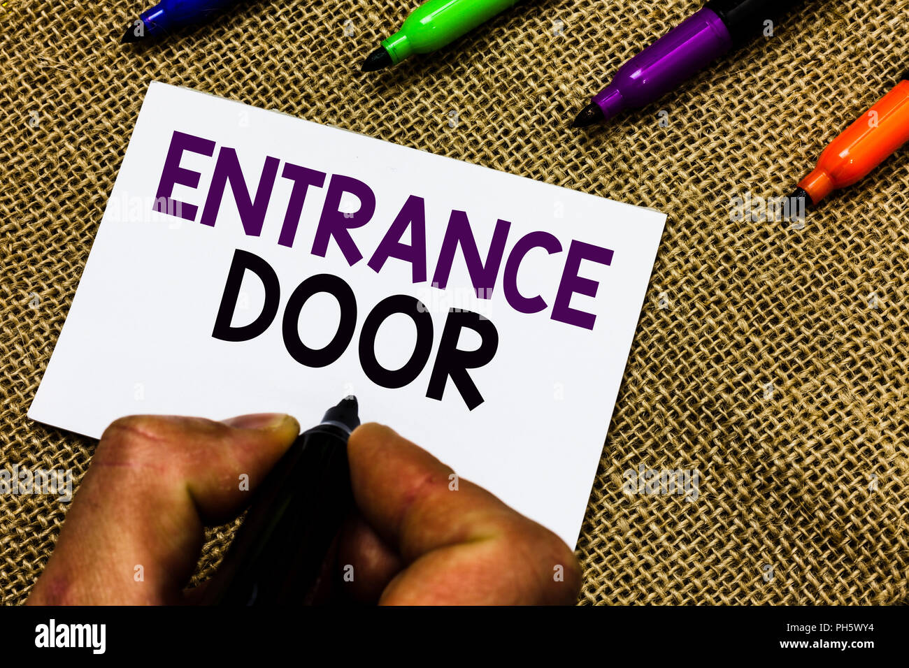 Writing note showing Entrance Door. Business photo showcasing Way in ...