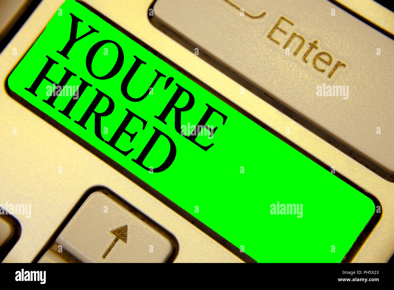 Text sign showing You re are Hired. Conceptual photo New Job Employed ...