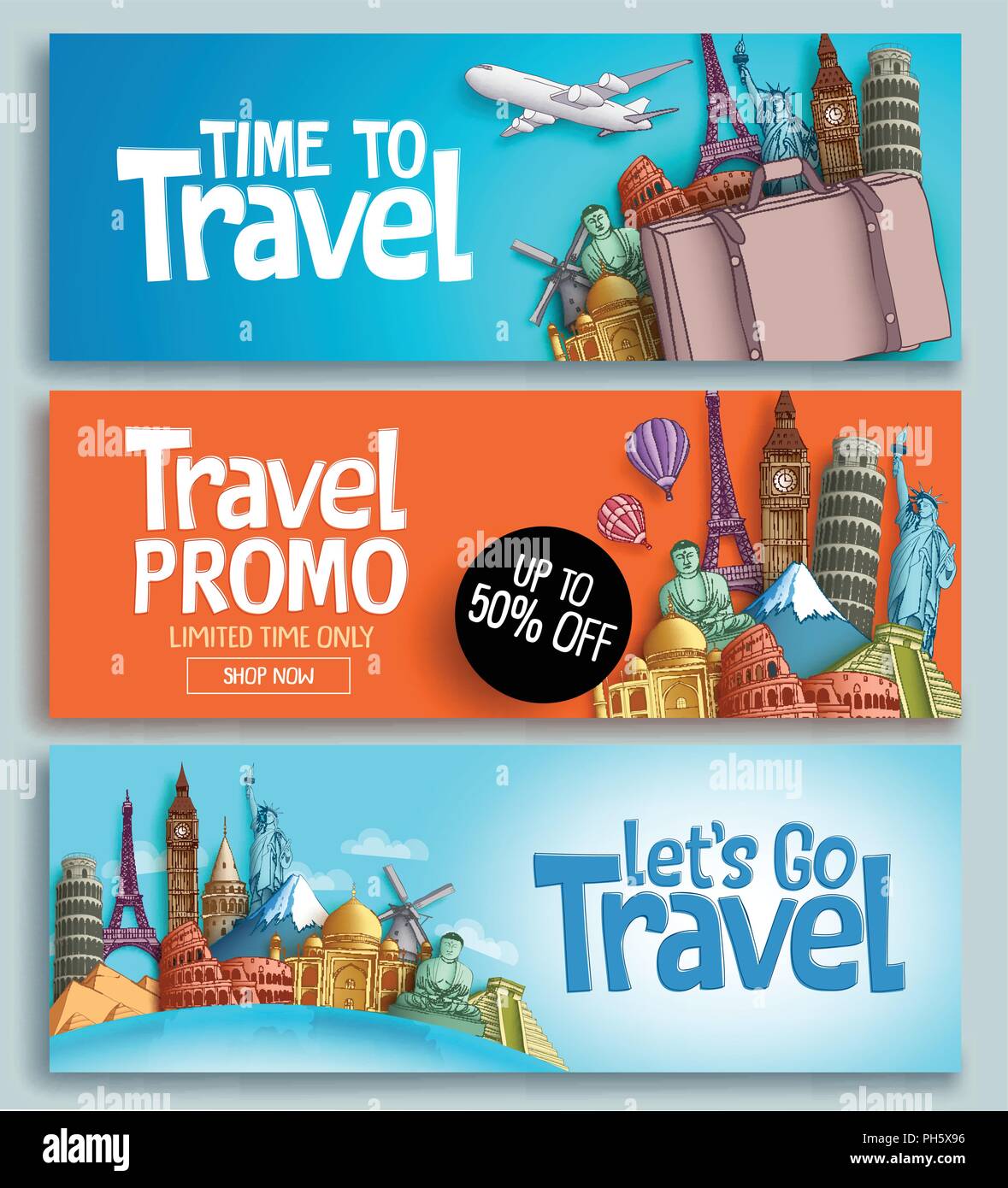 Travel banner set vector template design with travel and tour text and ...