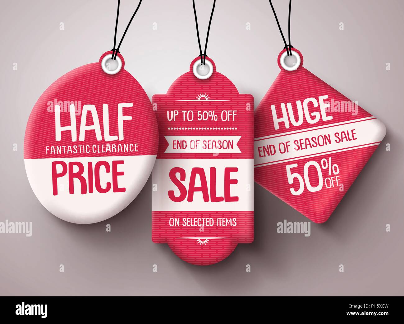 Sale tags vector set. Red paper price tags with huge sale and discount ...