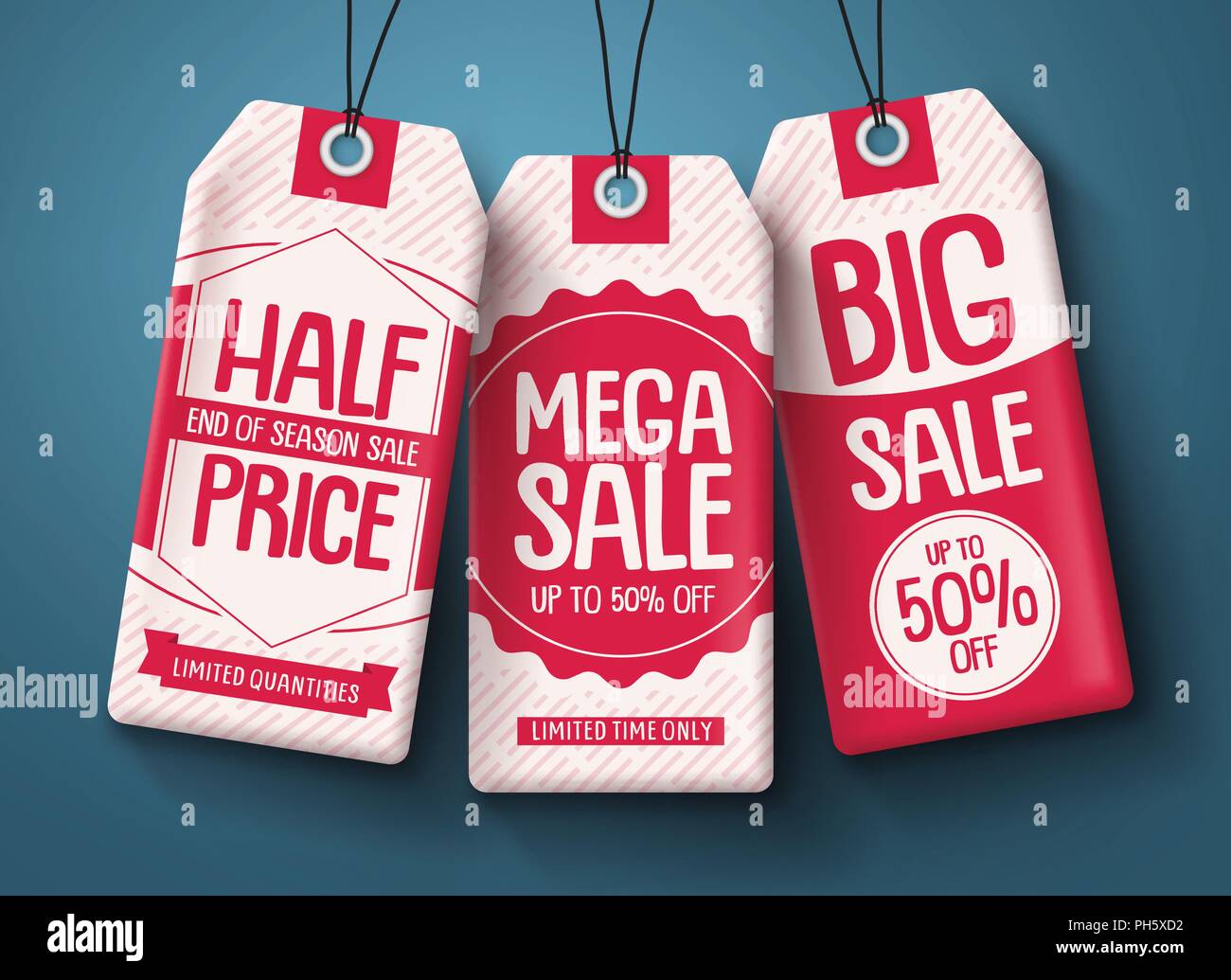 Sale tags vector set. White paper price tags with mega sale and ...