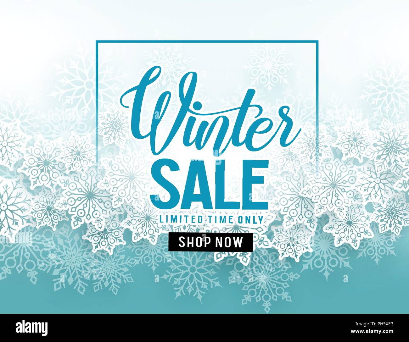 Winter sale vector banner with white snowflakes elements and winter ...