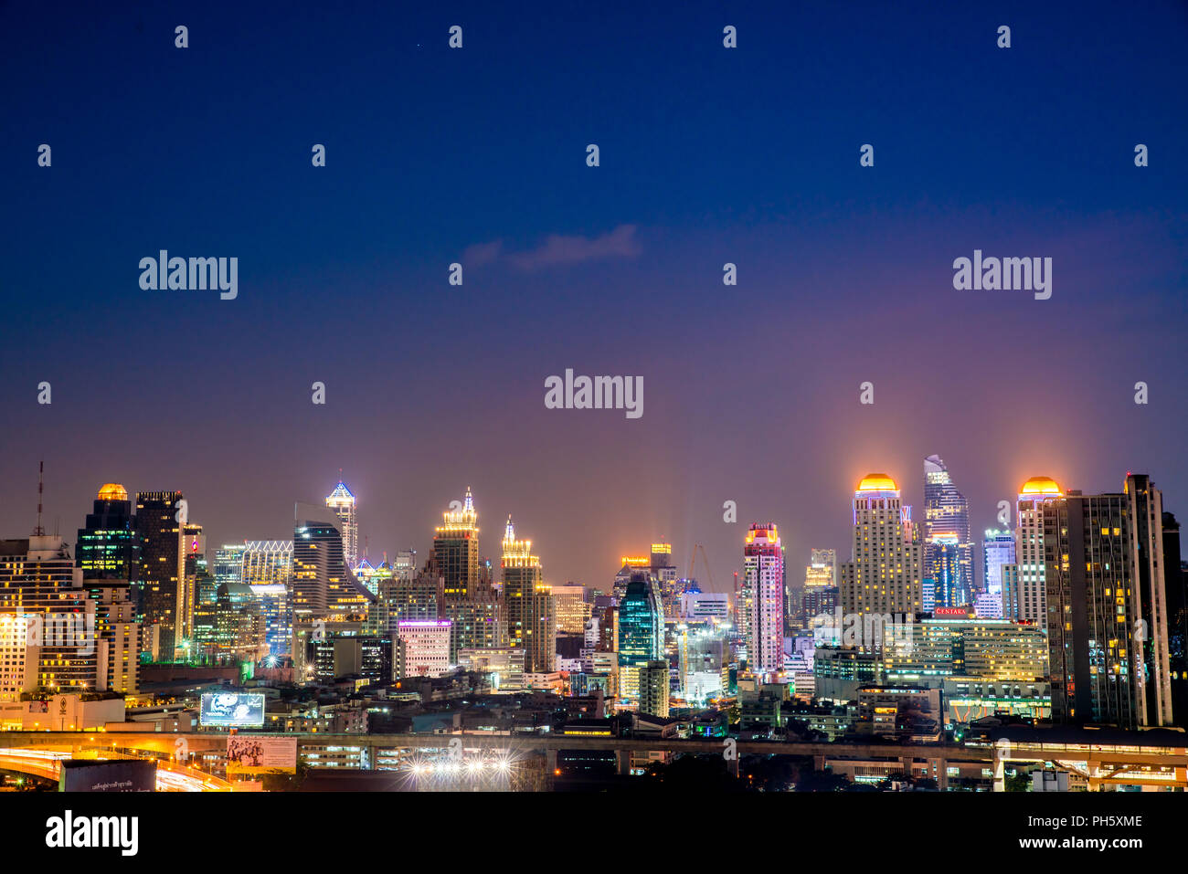 Modern building in night time background with copy-space Stock Photo ...