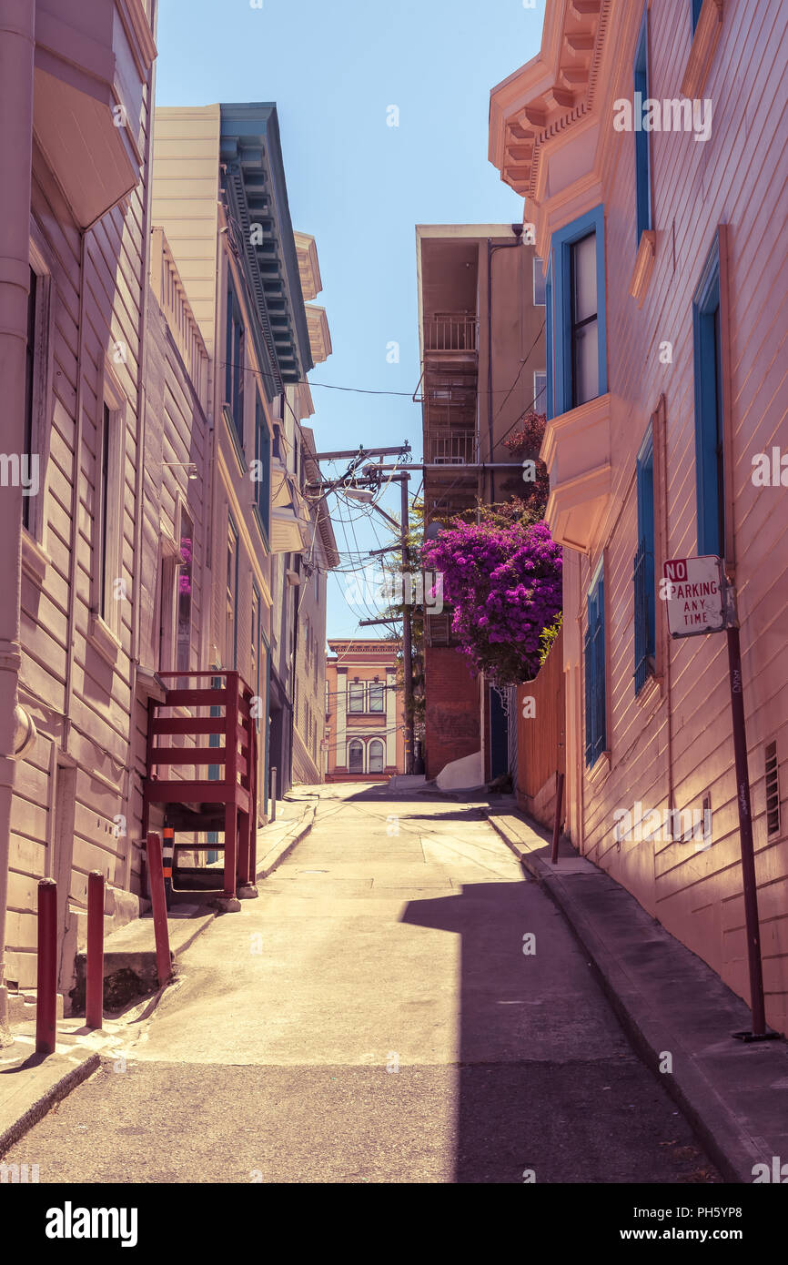 Houses facades in a small alley in San Francisco, California, United ...