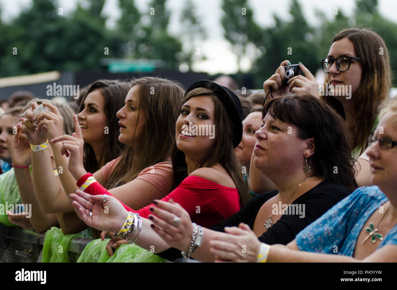 Rock music fans Music Festival Crowd Enthusiastic Summer music festival ...