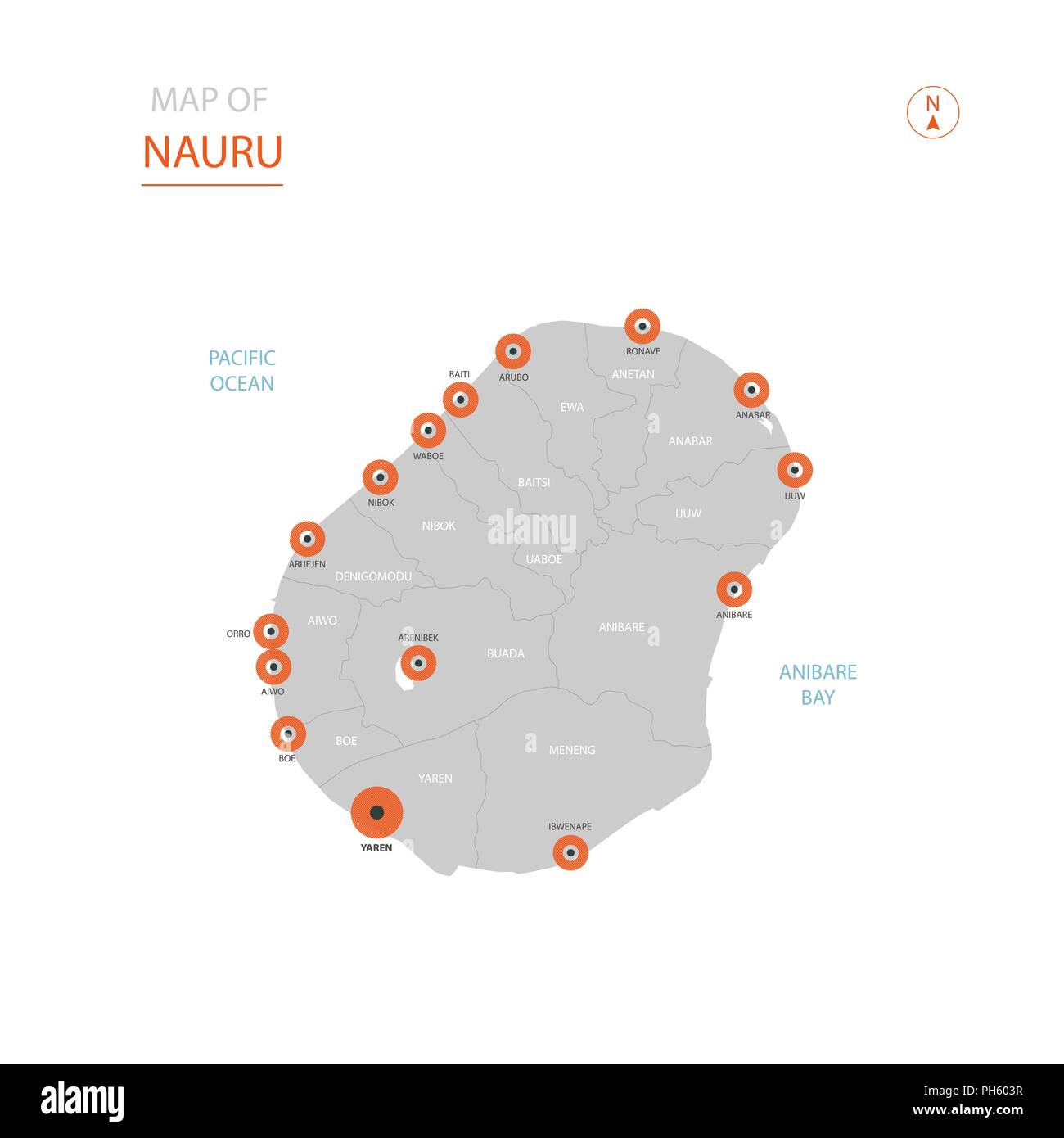 Stylized vector Nauru map showing big cities, capital Yaren ...