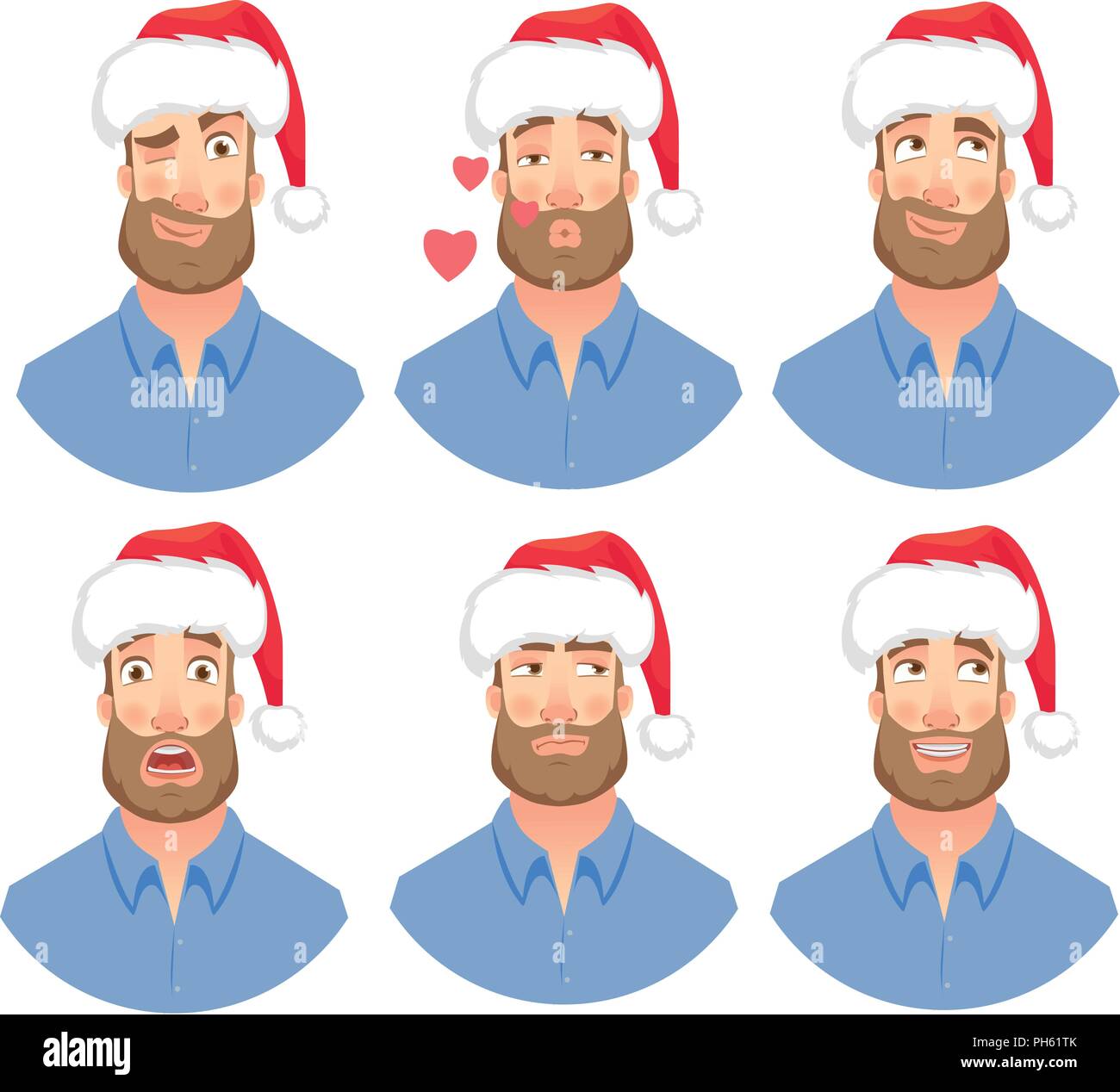 Businessman in Santa Claus hat. Man emotions set. Face of man with ...