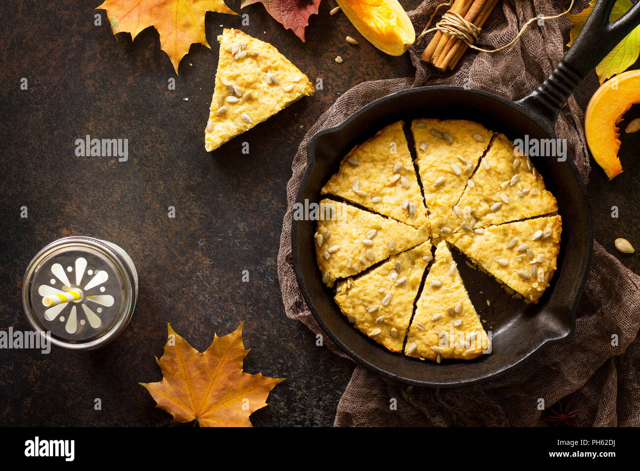 Traditional English cuisine. Breakfast table with pumpkin scones and ...