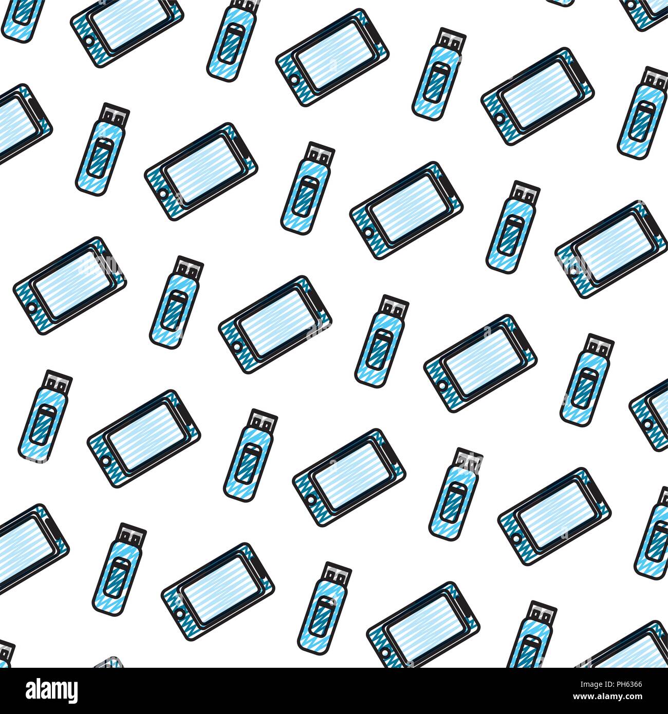 doodle smartphone and usb memory technology background Stock Vector ...