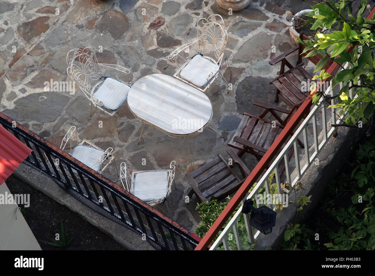 House terrace. Bird view of a terrace. Bird view of a house terrace ...