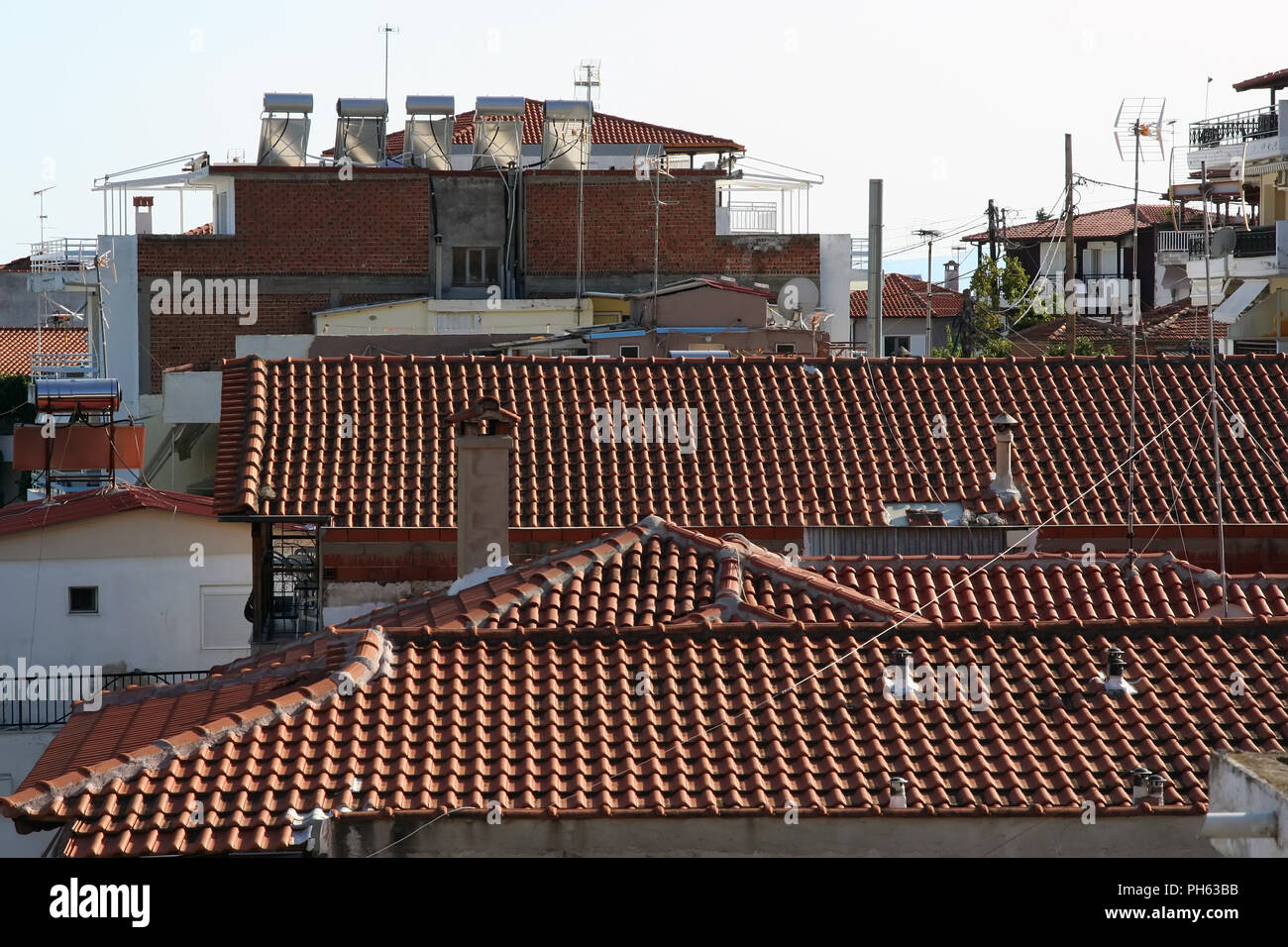 Rooftop view in a city. Small town roof top. Old house rooftops Stock ...