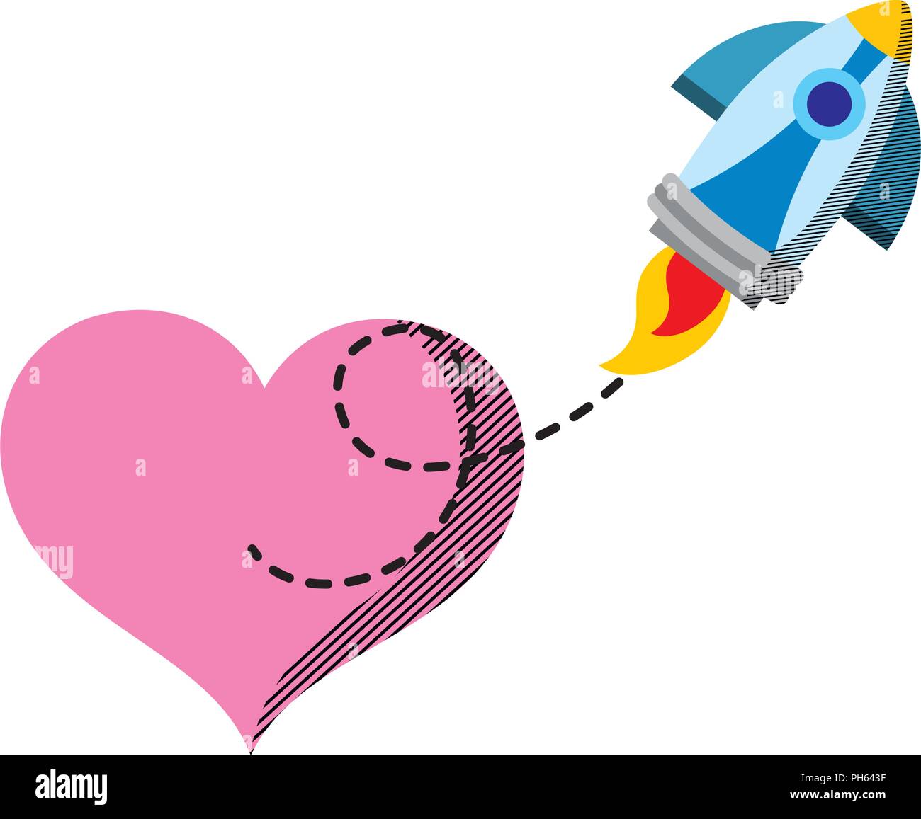 heart symbol and rocket technology object Stock Vector Image & Art - Alamy
