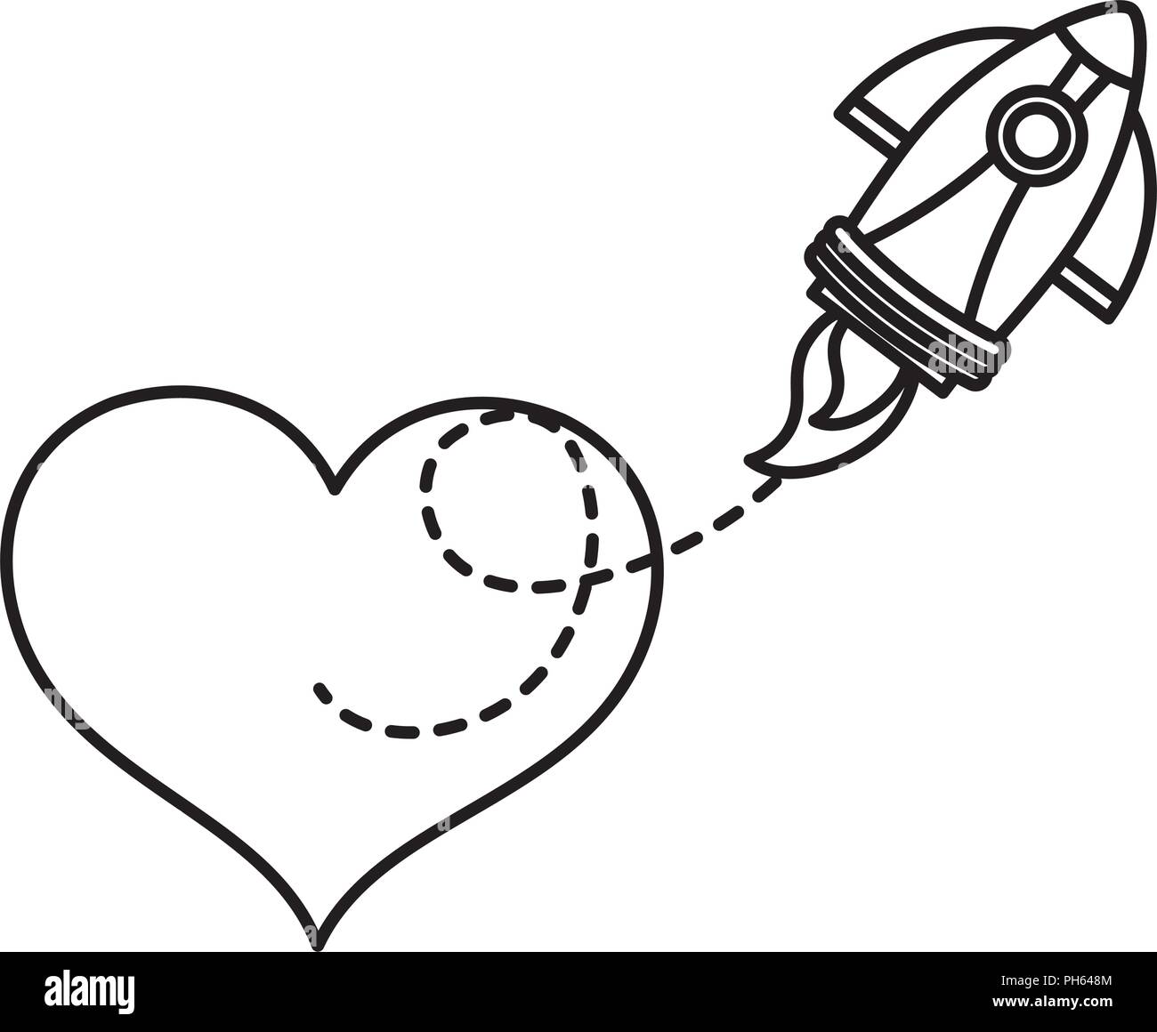 line heart symbol and rocket technology object Stock Vector Image & Art ...