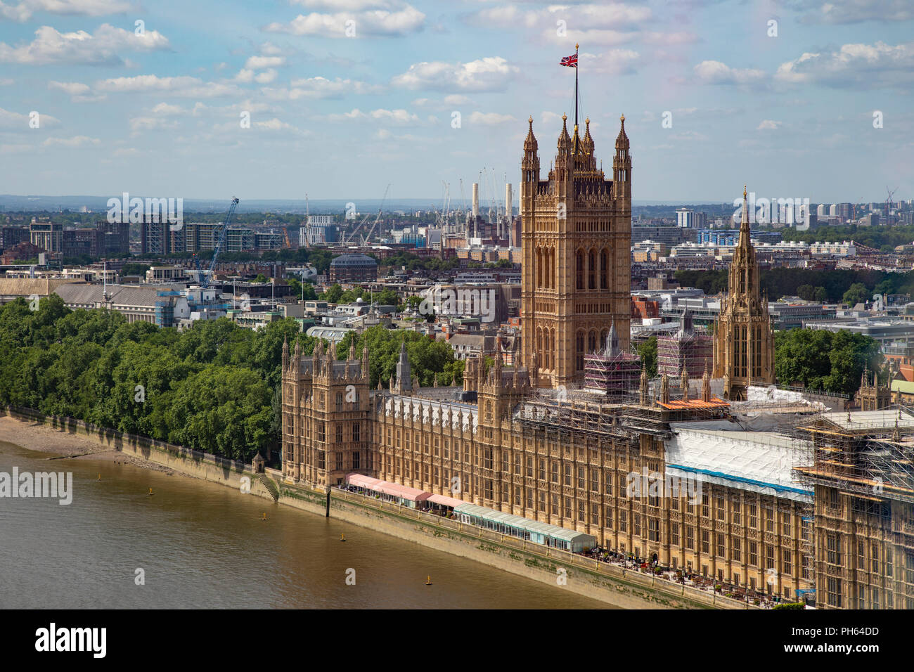 Aerial View of Parliament House in London England from the London Eye ...