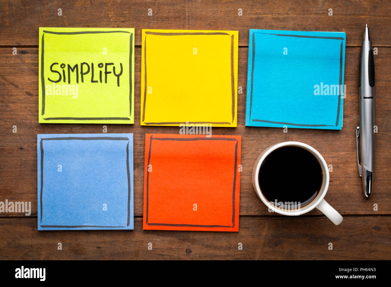 Simplify - task management concept. Handwriting on sticky notes against ...