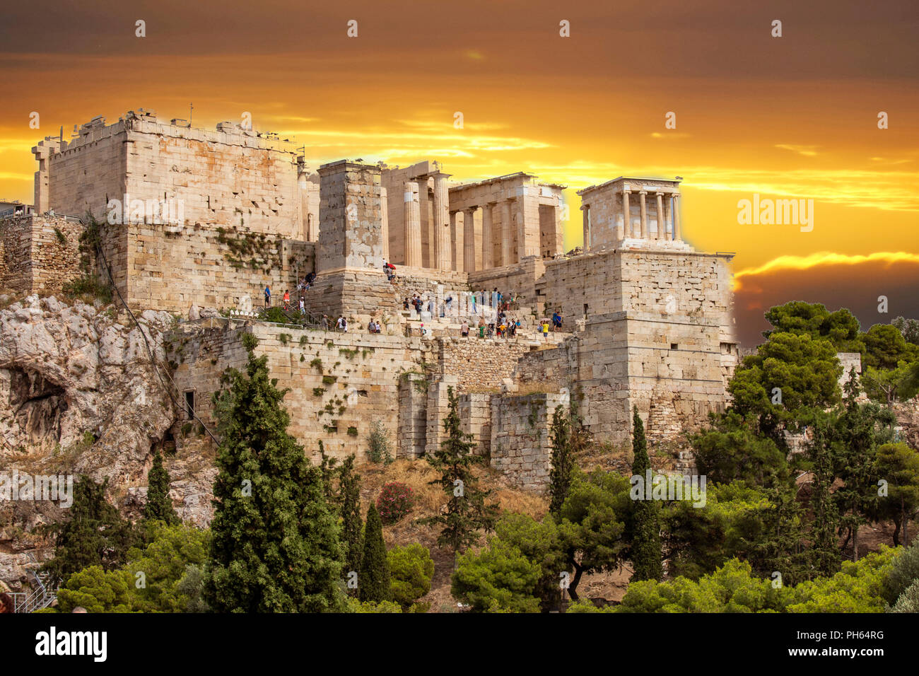 The Propylaea of the Acropolis of Athens with the temple of Athena Nike ...