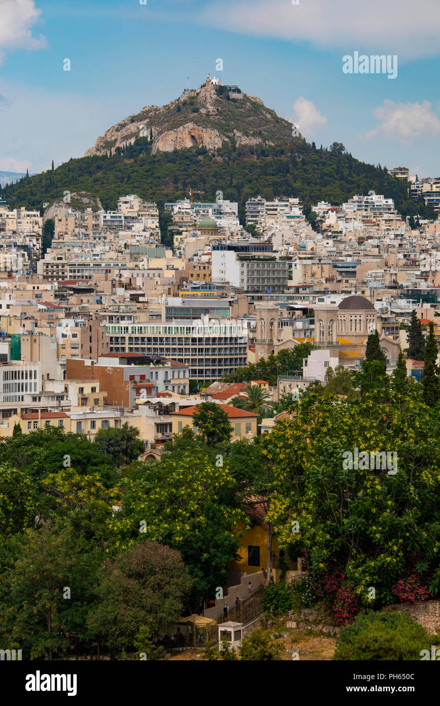 View at Athens (Greece) with at the background the Lykavittos mountain ...