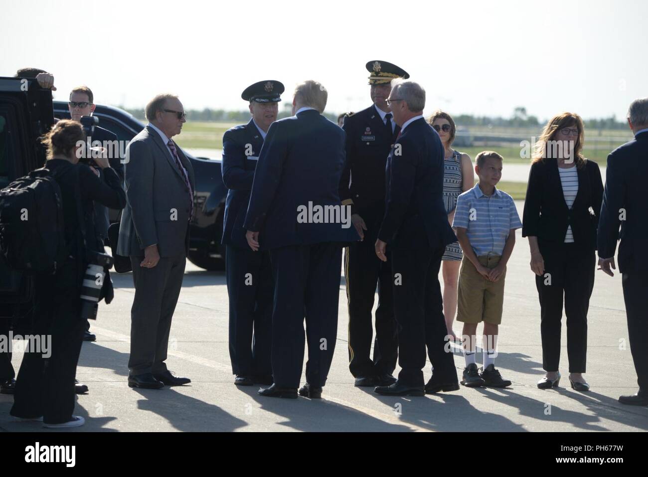 Col. Britt Hatley greets U.S. President Donald J. Trump with a hand ...