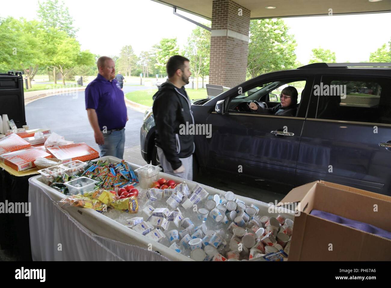 Fort McCoy, Wis., community members get a free drive-thru breakfast at ...