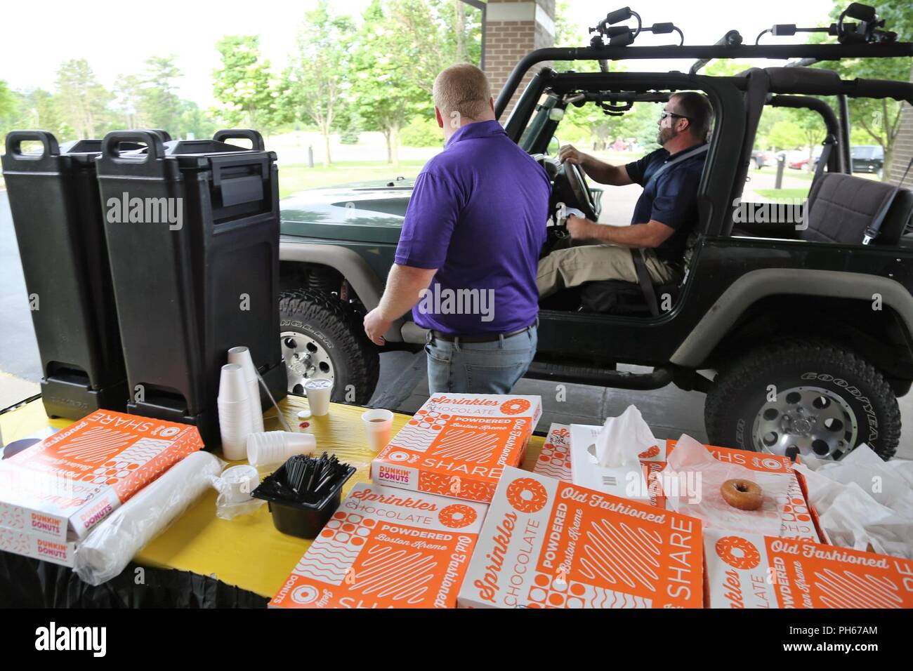 Fort McCoy, Wis., community members get a free drive-thru breakfast at ...