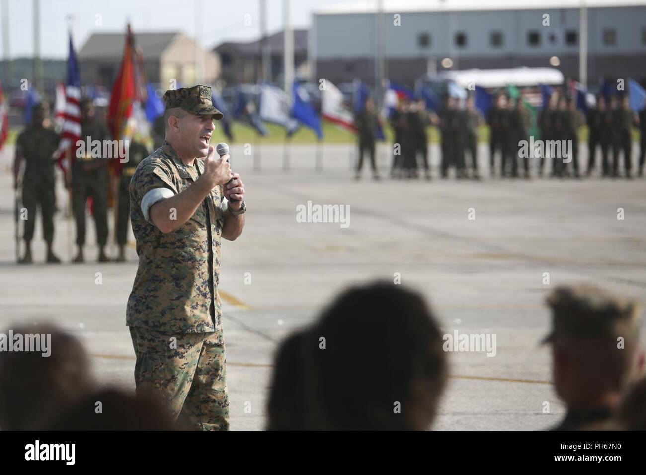 Col. Frank Latt addresses the crowd during a change of command ceremony ...