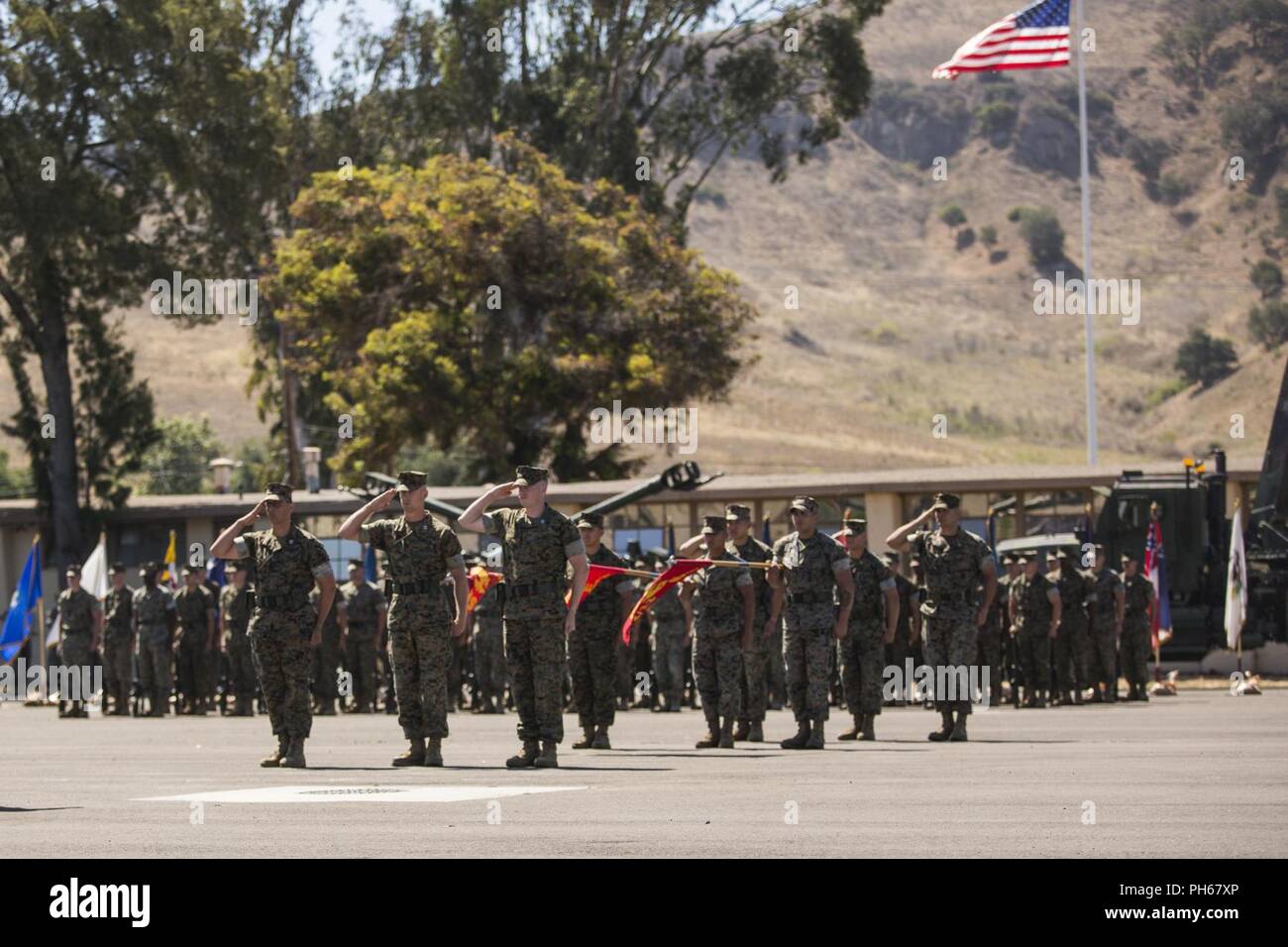 U.S. Marine Corps Lt. Col. Caleb Hyatt, left, incoming commanding ...