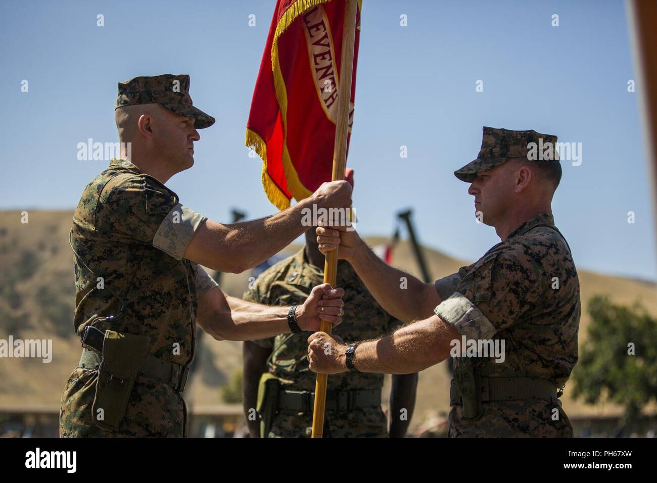 U.S. Marine Corps Lt. Col. Caleb Hyatt, left, incoming commanding ...